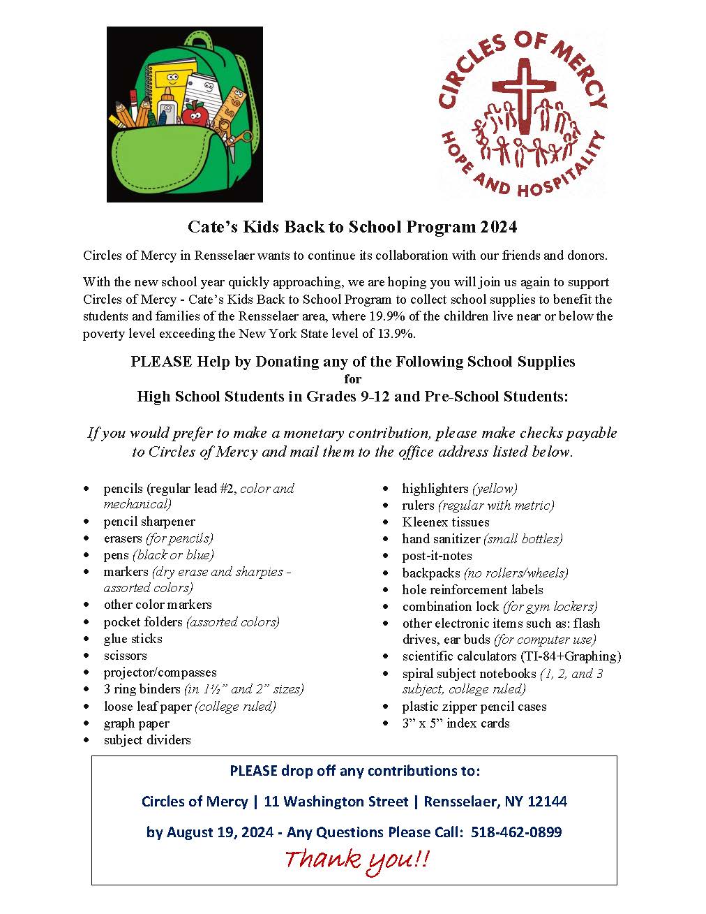 The Circles of Mercy Backpack Program – Southern Rensselaer County ...